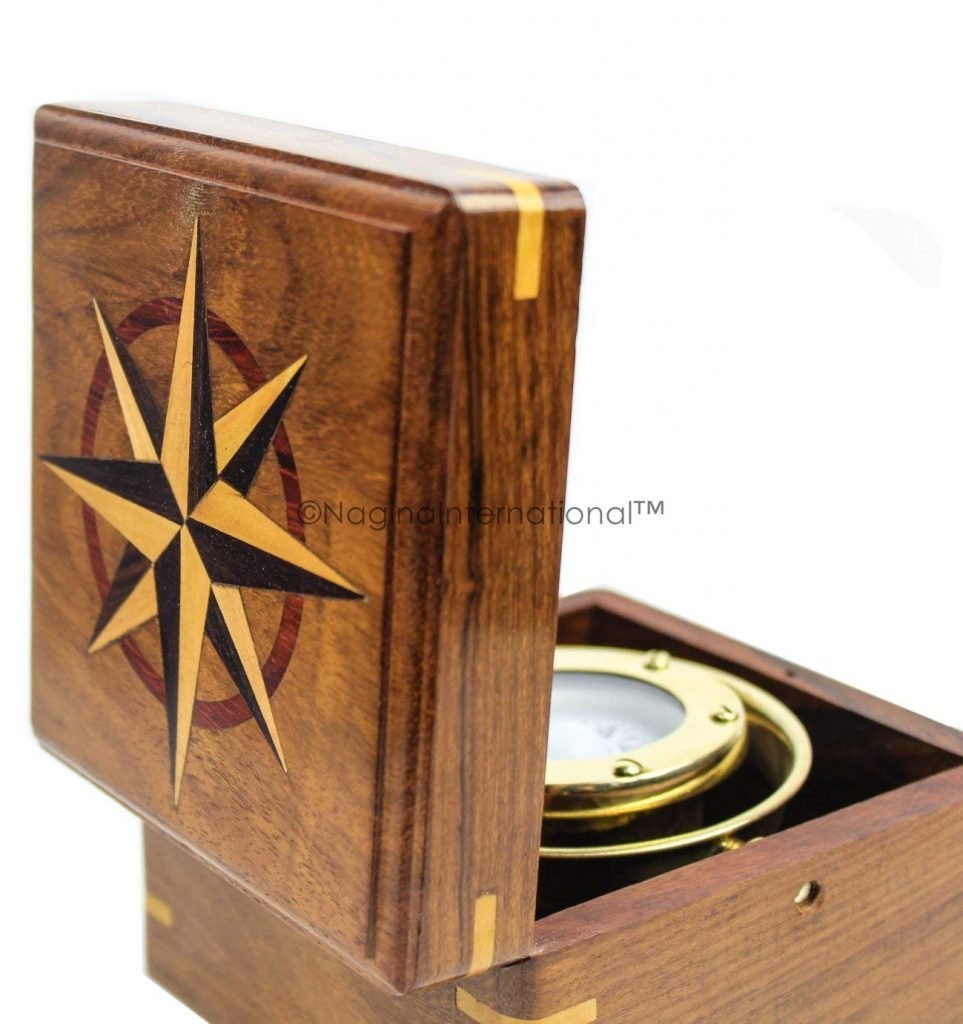 Nagina International Nautical Rosewood Cased Brass Polished Gimbal ...