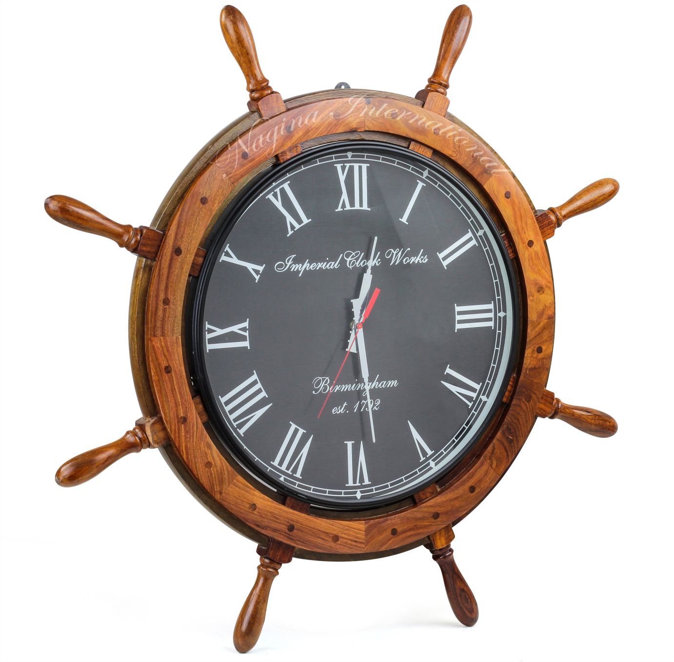 30″ Nautical Ship Wheel Black Dial Imperial Clock Works (Birmingham ...